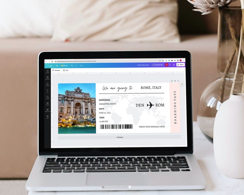 EDITABLE Boarding Pass Canva Template | Customizable Airline Ticket ...