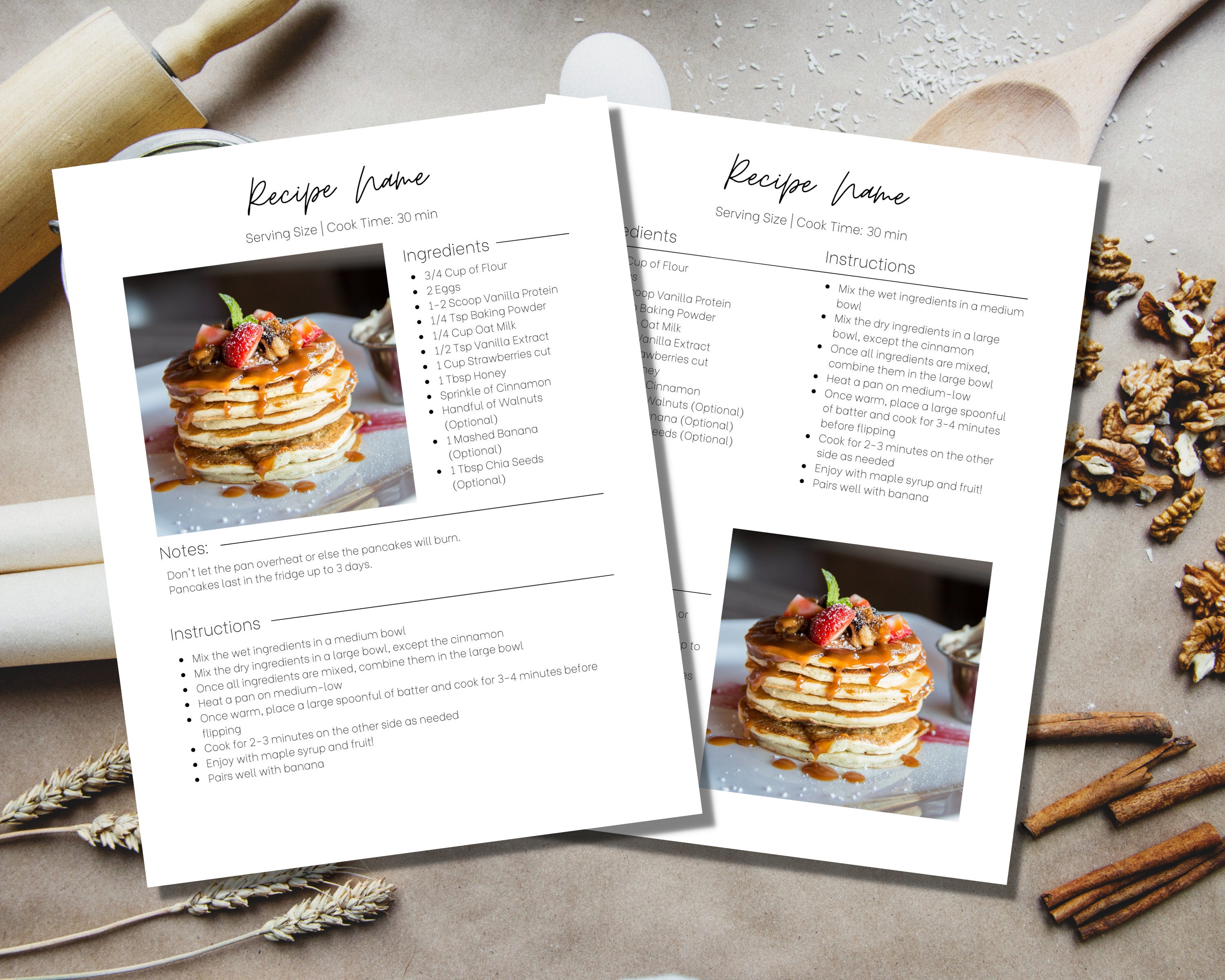 Classic Recipe Template Editable Minimal Recipe Pages Template ...
