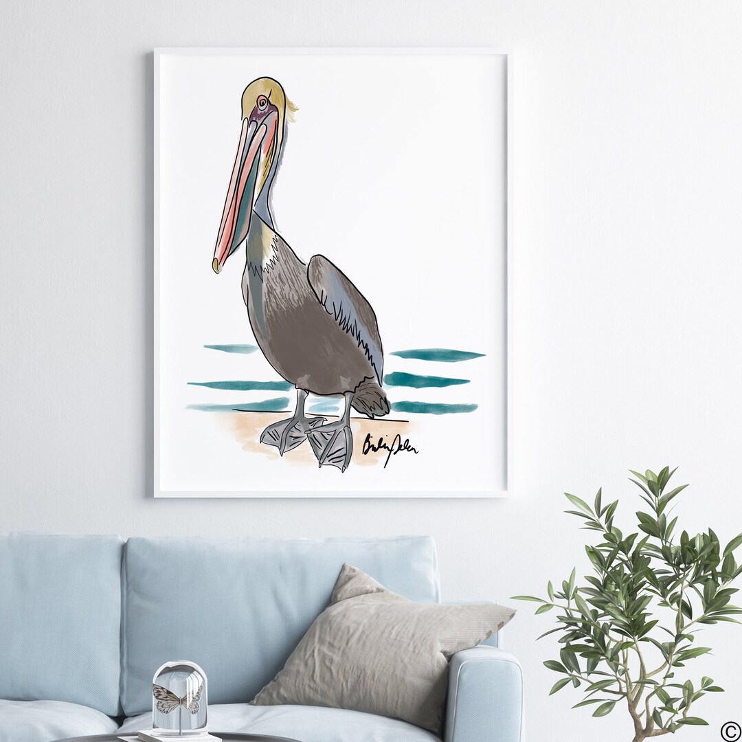 Pelly the Pelican Painting, Printed on 100% Cotton Rag Textured ...