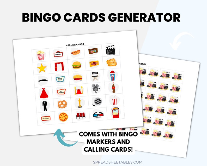 Movie Night Bingo Card Generator, Bingo, Printable Bingo, Bingo Game ...