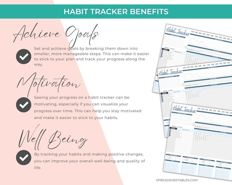 Habit Tracker Spreadsheet: Master Daily Routines, Self Improvement ...