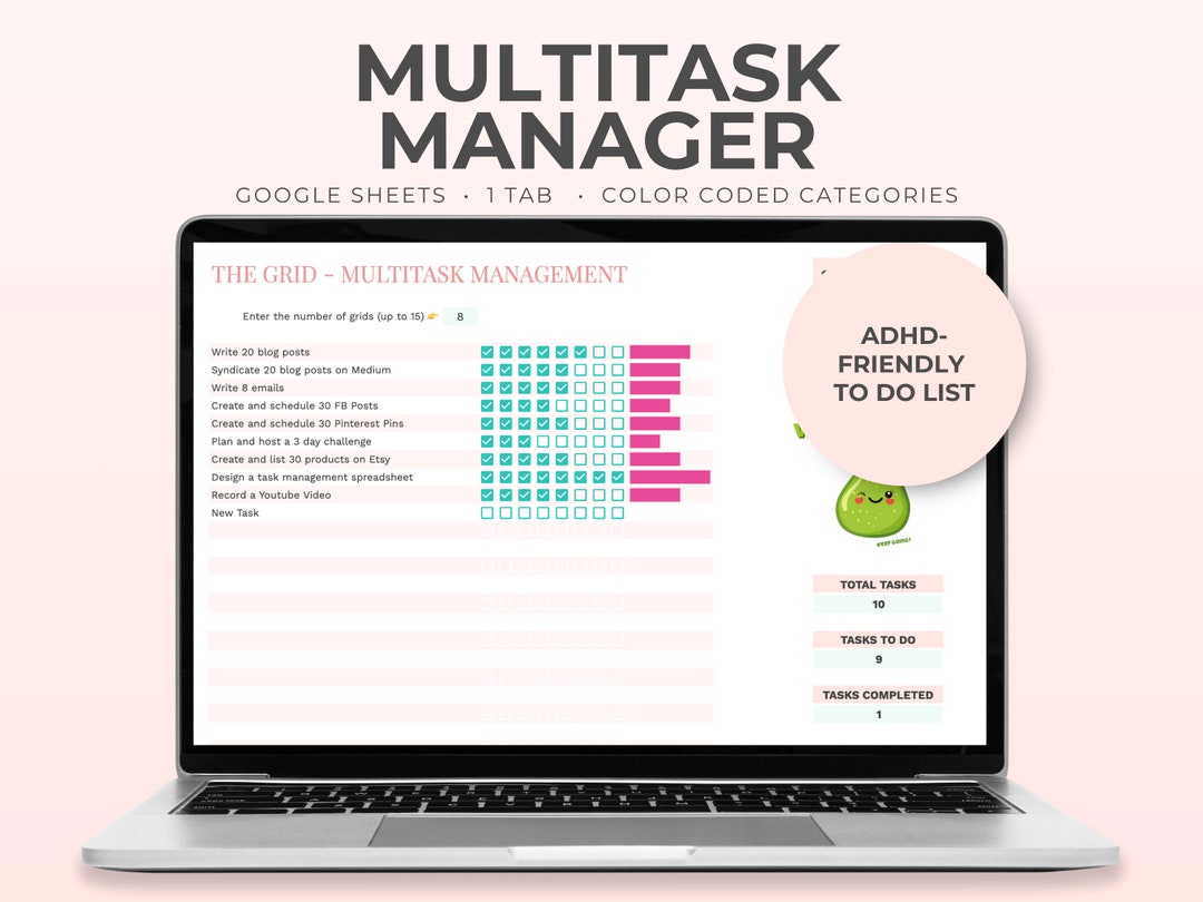 Multitask Manager Spreadsheet, ADHD Friendly Organizer Daily Weekly to ...