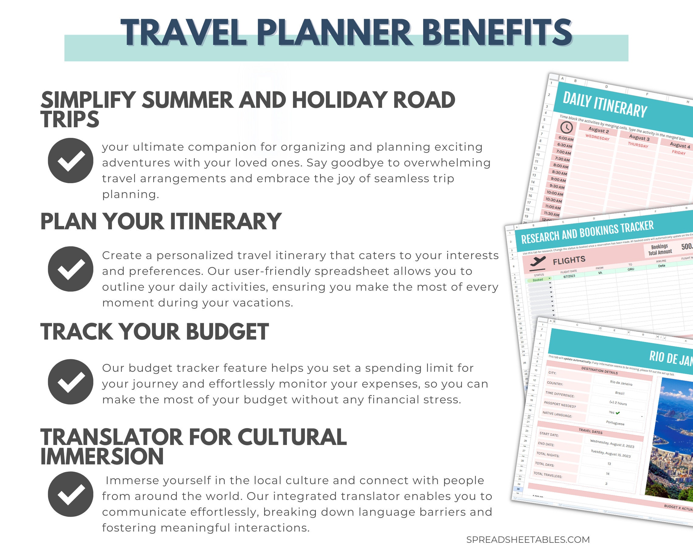 Travel Planner Spreadsheet, Summer and Holiday Road Trips, With Packing ...