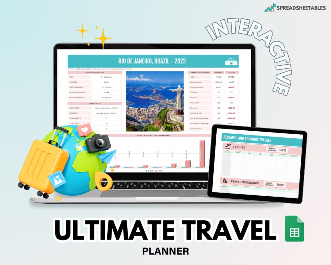 Travel Planner Spreadsheet, Summer and Holiday Road Trips, With Packing ...