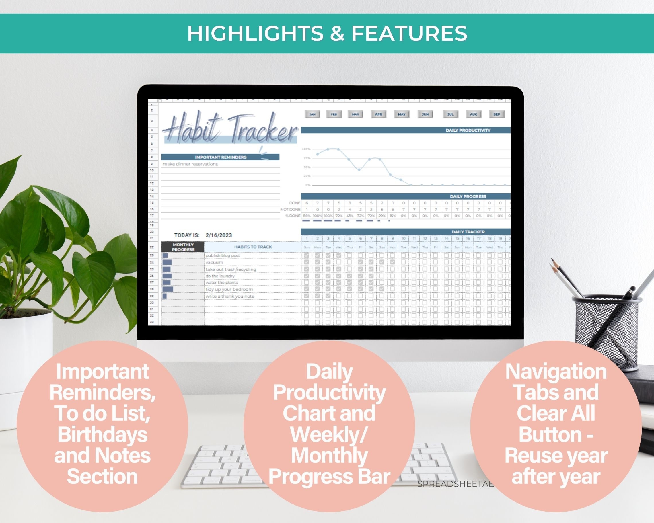Habit Tracker Spreadsheet: Master Daily Routines, Self Improvement ...