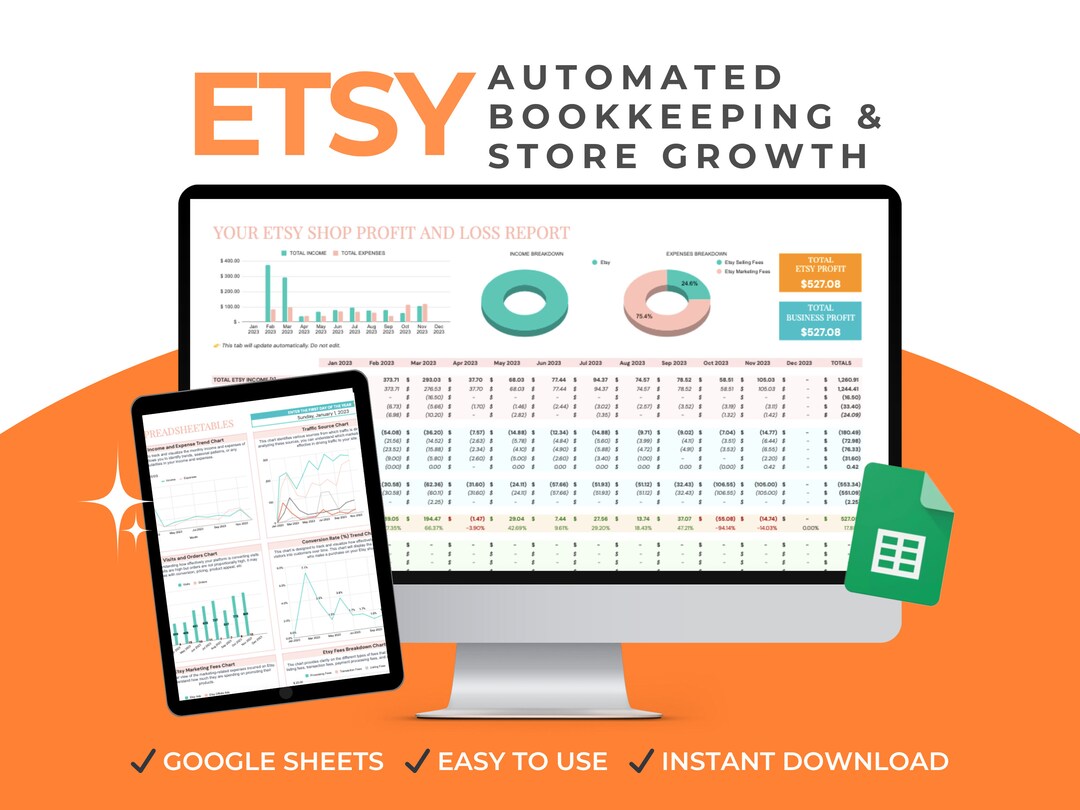 Etsy Bookkeeping Template for Etsy Sellers, Profit & Loss Spreadsheet ...