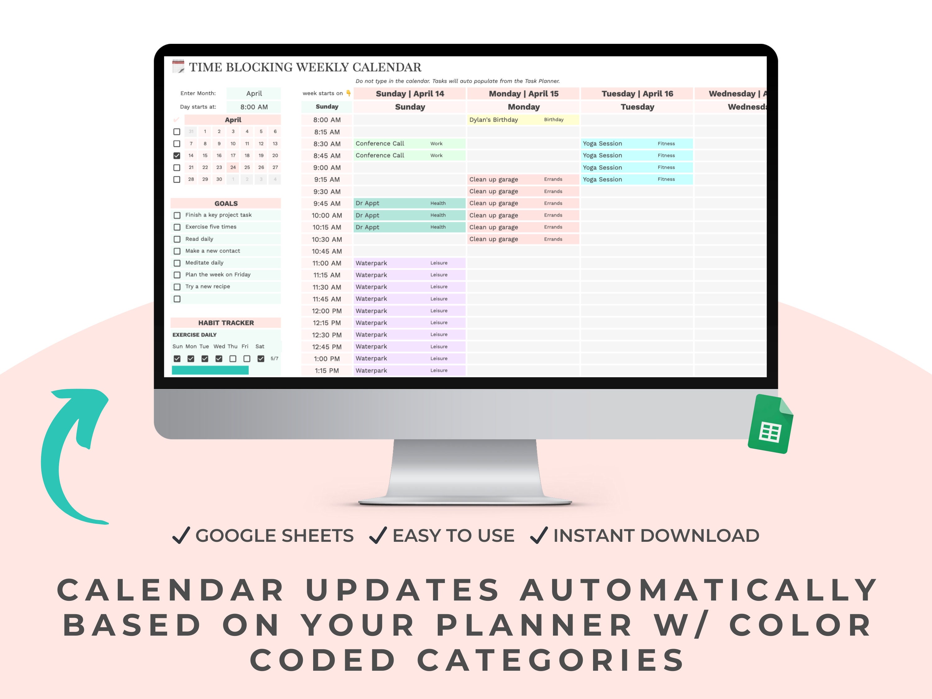 Time Block Planner and Calendar, Time Management Tool, Daily Scheduling ...
