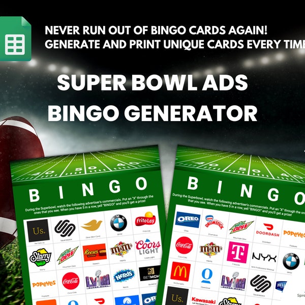 Super Bowl Commercials Bingo - Etsy