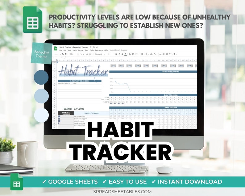 Habit Tracker Spreadsheet: Master Daily Routines, Self Improvement ...