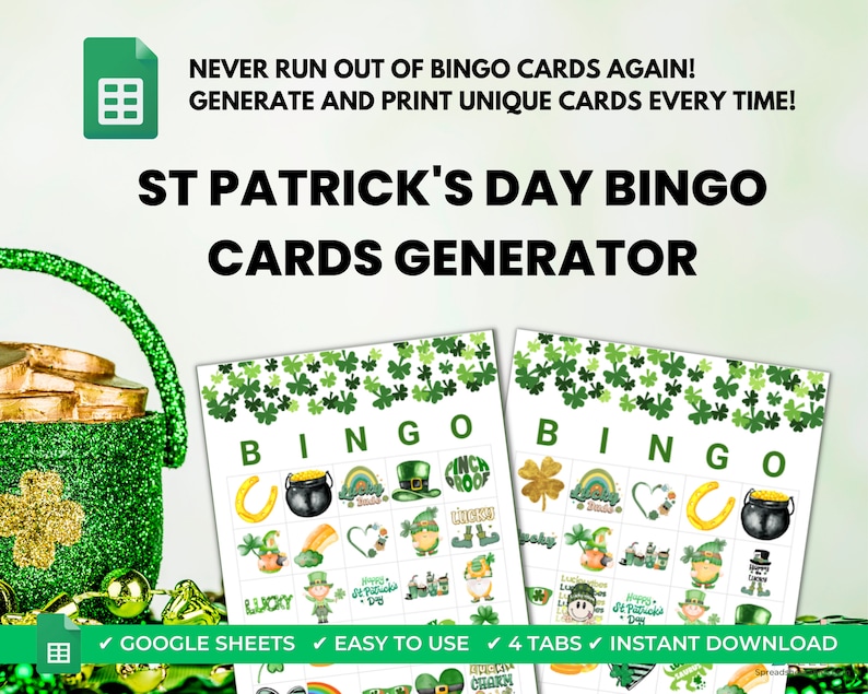 St Patricks Day Bingo Cards Generator, Perfect for Large Groups or ...