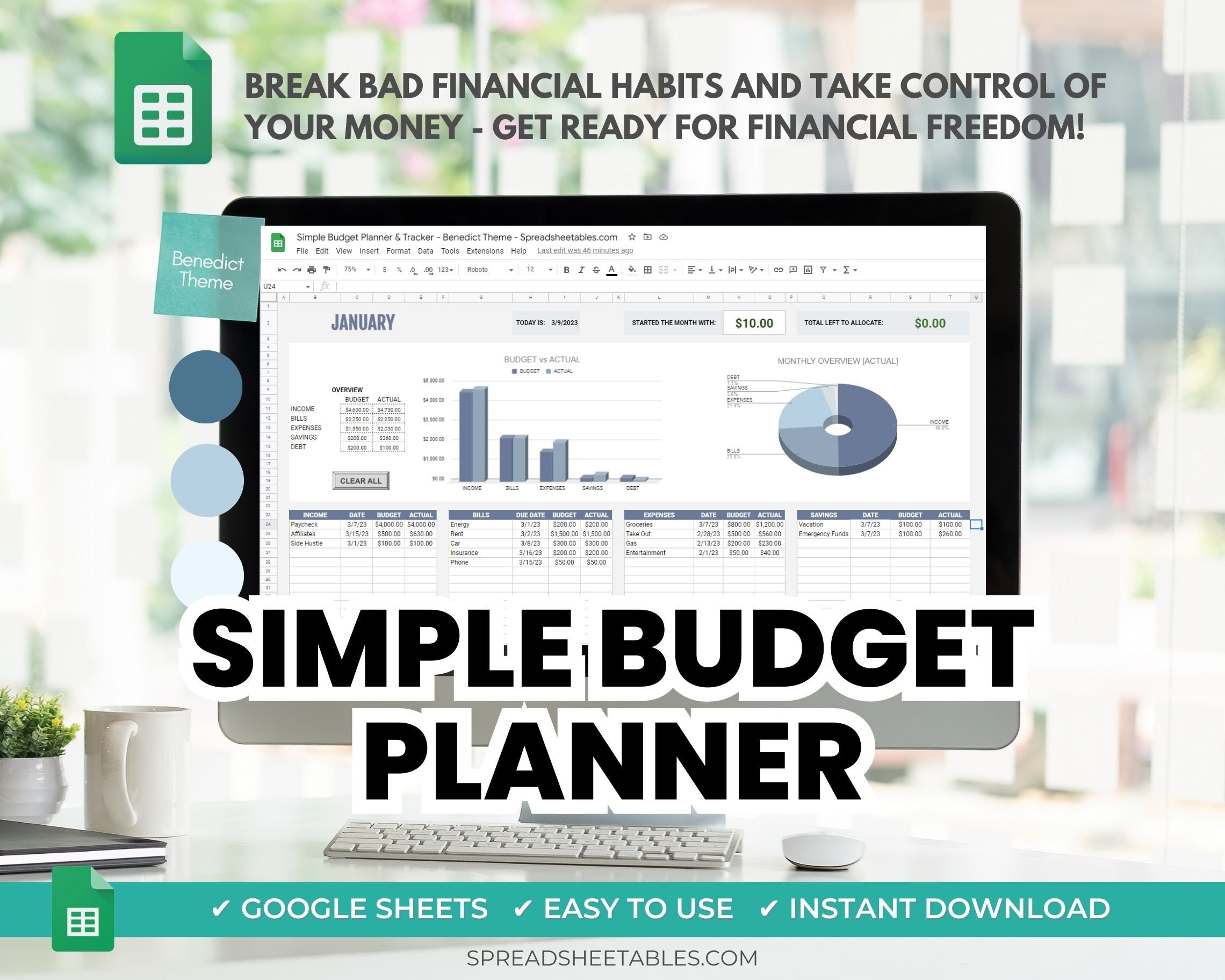 Budget Spreadsheet Planner Tracker: Easily Set up and Track Income ...