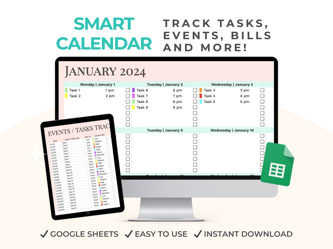 Smart Calendar Spreadsheet Daily Smart Planner for Your to Do Lists ...