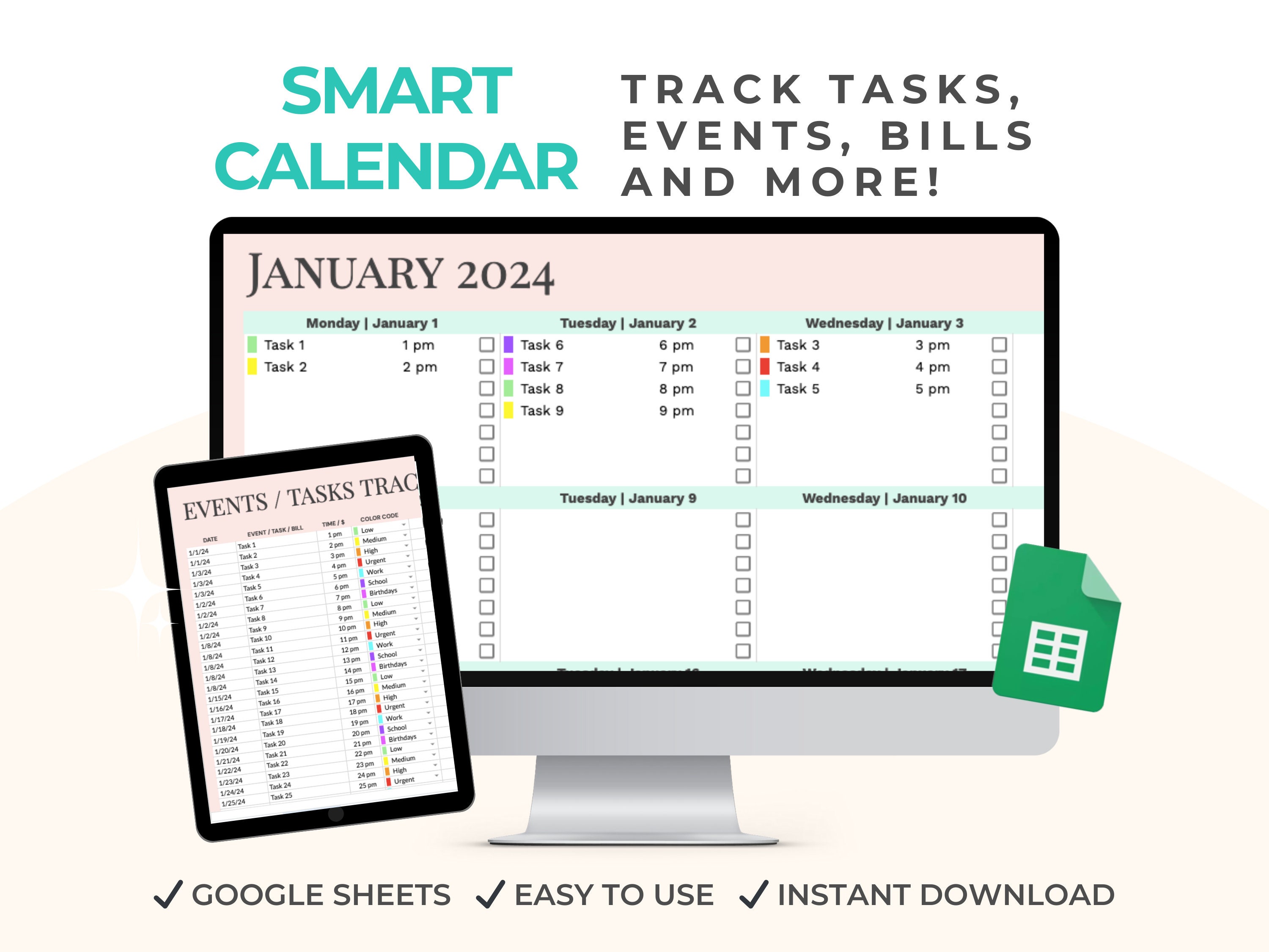 Smart Calendar Spreadsheet Daily Smart Planner for Your to Do Lists ...