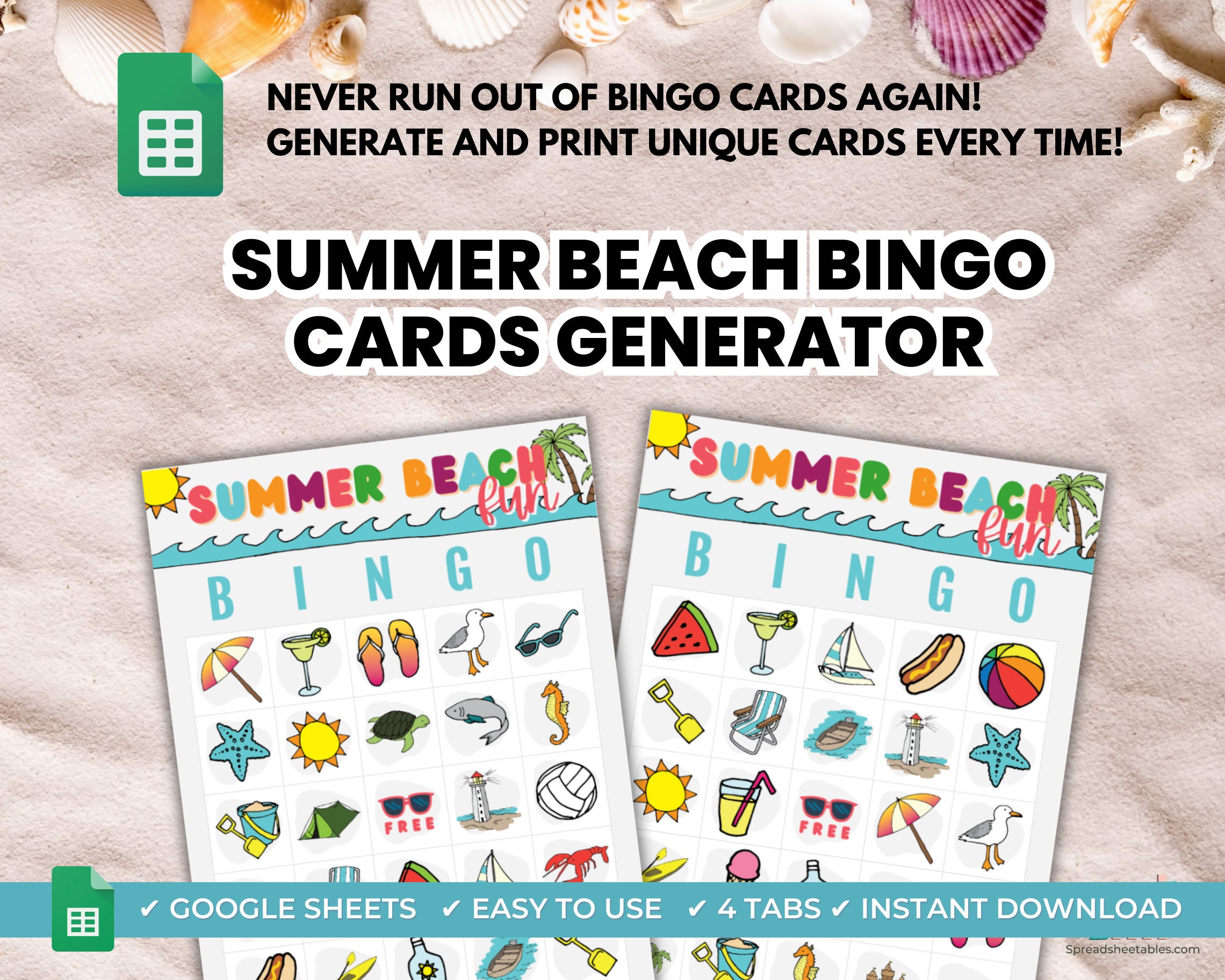 Summer Fun Bingo Card Generator, Bingo, Printable Bingo, Bingo Game ...