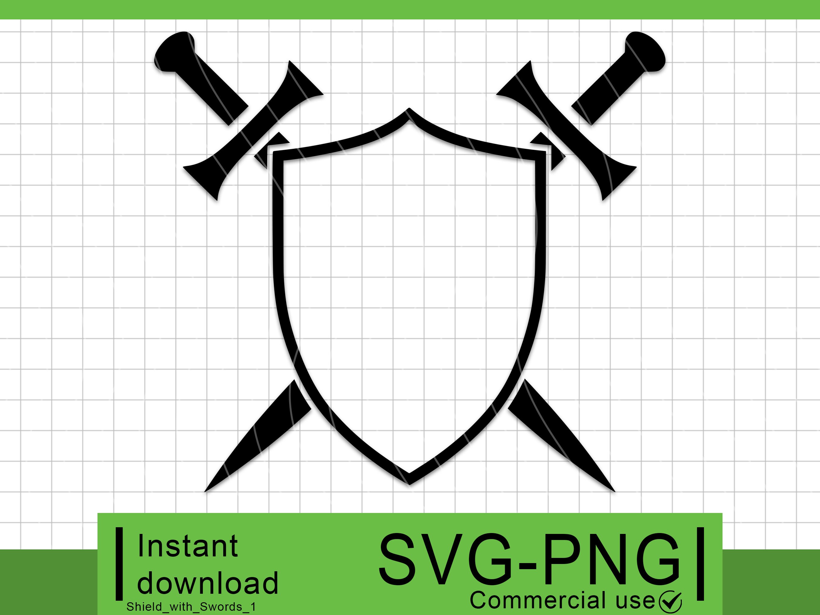 Shield With Swords SVG #1, Shield Silhouette, Commercial Use, Instant ...