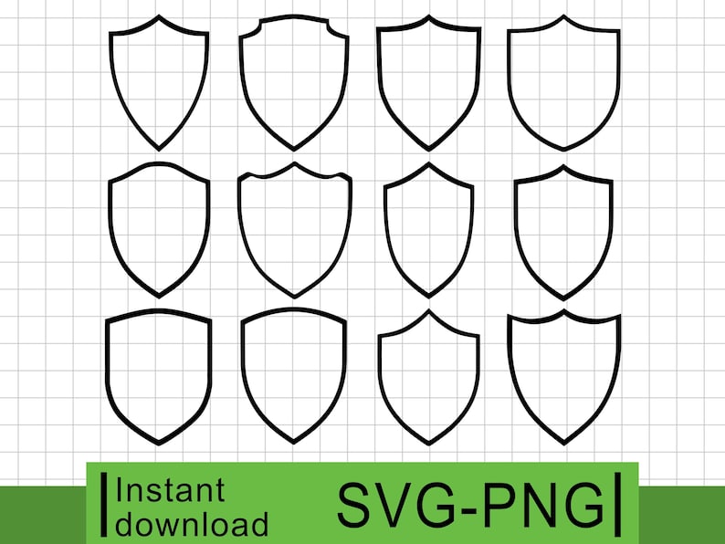 Medieval Heater Shield Outlines: Bundle of 12 - SVG & PNG (digital ...