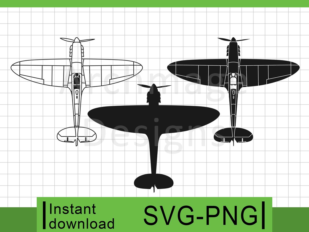 Supermarine Spitfire Bundle – 3 WWII Aircraft Designs (silhouette, Line ...