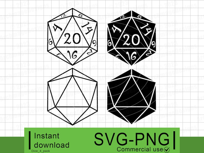 4 Pack D20 Dice Bundle, Vector Graphic, Cut File, Commercial Use ...