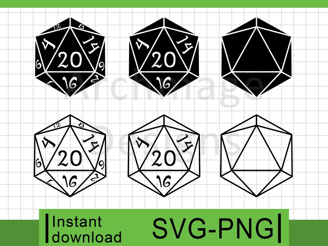 6 Pack D20 Dice Bundle, Vector Graphic, Cut File, Commercial Use ...