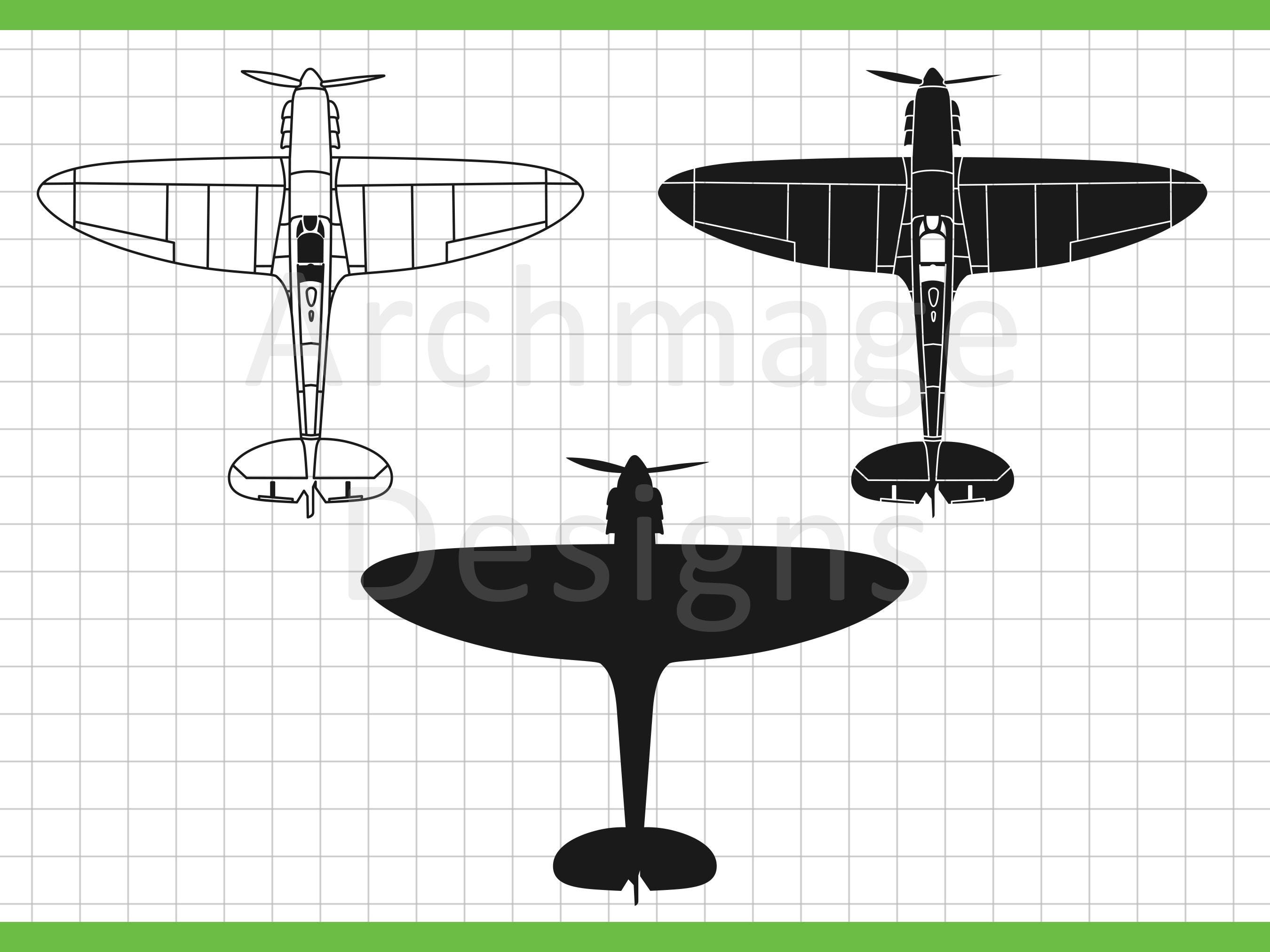 Supermarine Spitfire Bundle – 3 WWII Aircraft Designs (silhouette, Line ...