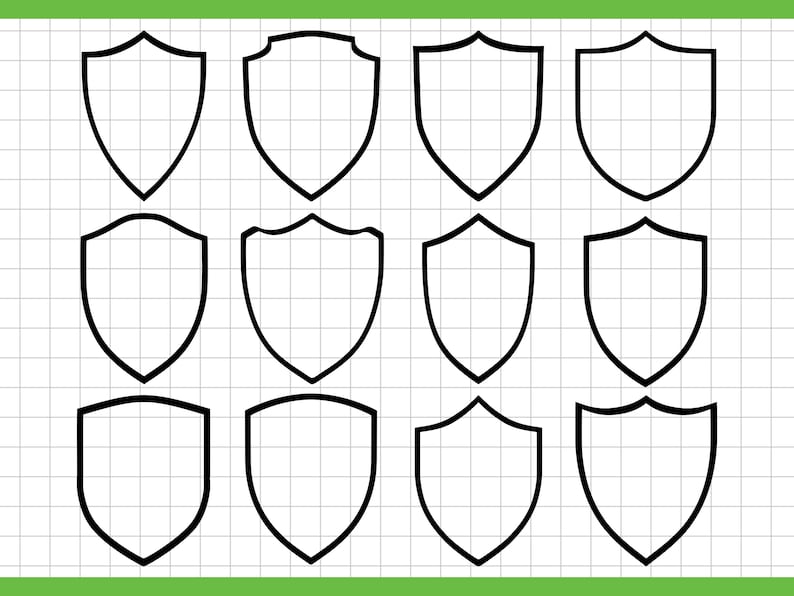 Medieval Heater Shield Outlines: Bundle of 12 - SVG & PNG (digital ...