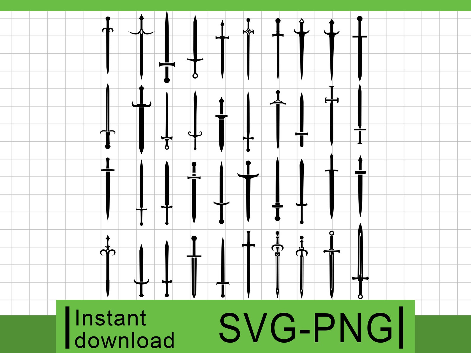 40 Simple Swords Pack Bundle, PNG & SVG, Commercial Use Clipart ...