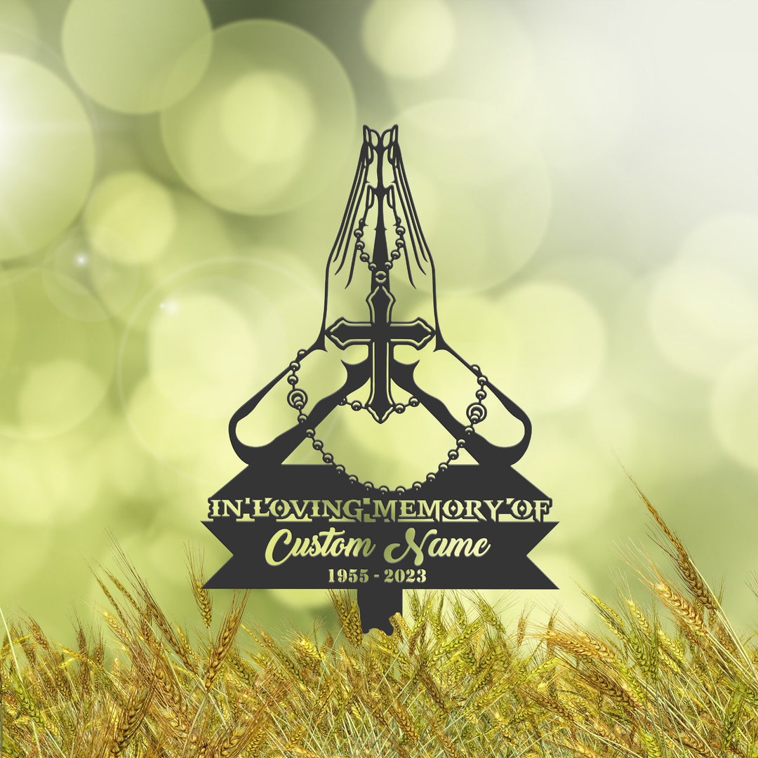 Personalized Praying Hands With Rosary Memorial Stake, Metal Stake ...