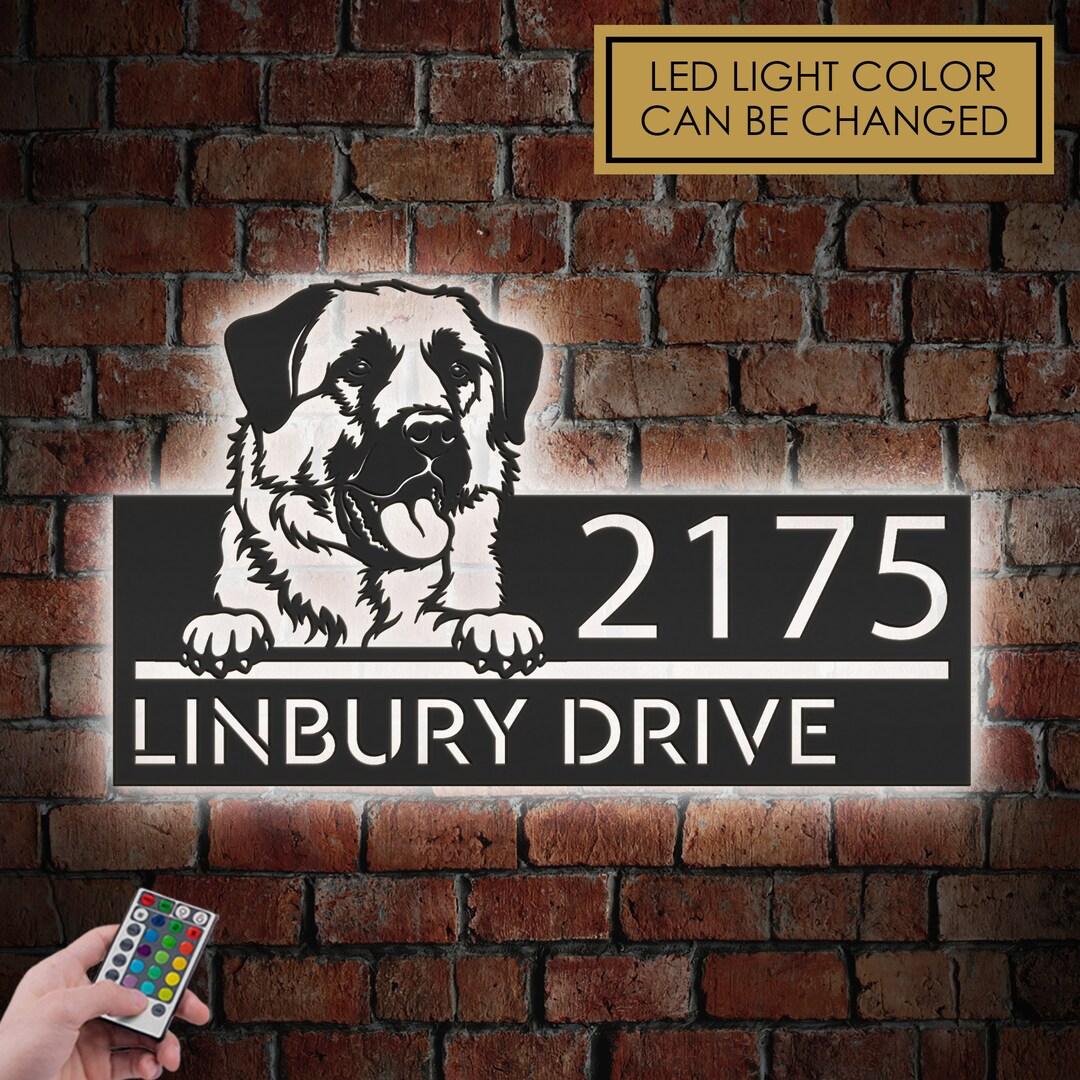 Personalized Anatolian Shepherd Dog Metal Address Sign With LED Lights ...