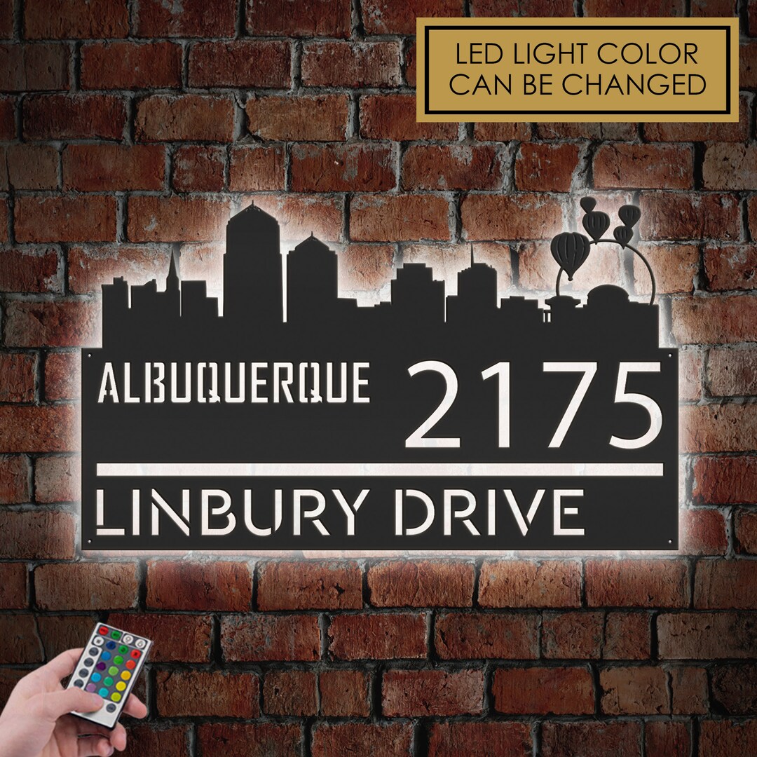 Personalized Albuquerque City Skyline Metal Address Sign With LED ...