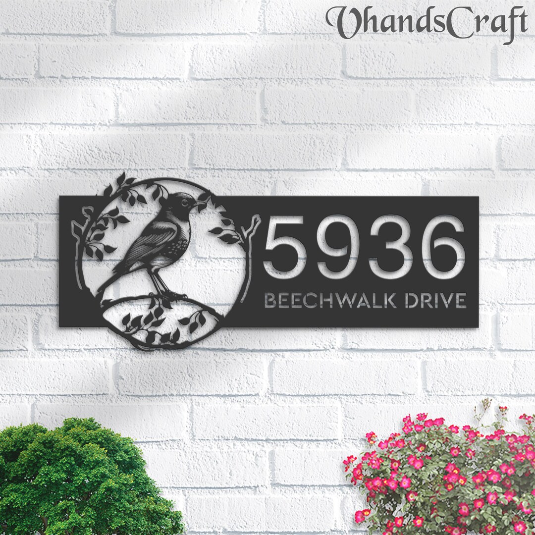 Personalized Metal Address Sign, Robin Bird, Floral Wreath, Outdoor ...