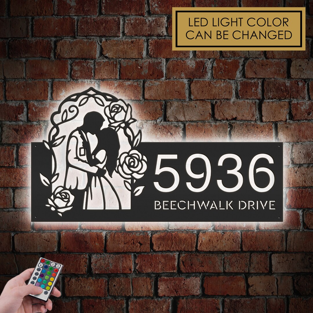 Personalized Couple Kissing Bride and Groom Metal Address Sign With LED ...