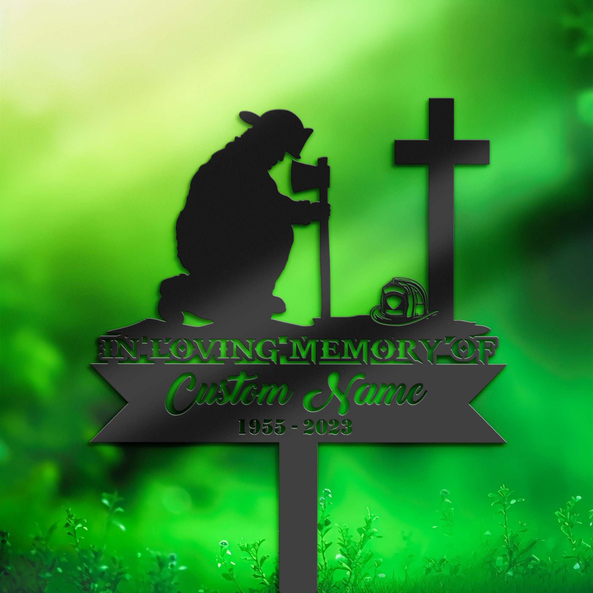 Personalized Fire Fighter Kneeling at Cross Fireman Memorial - Etsy