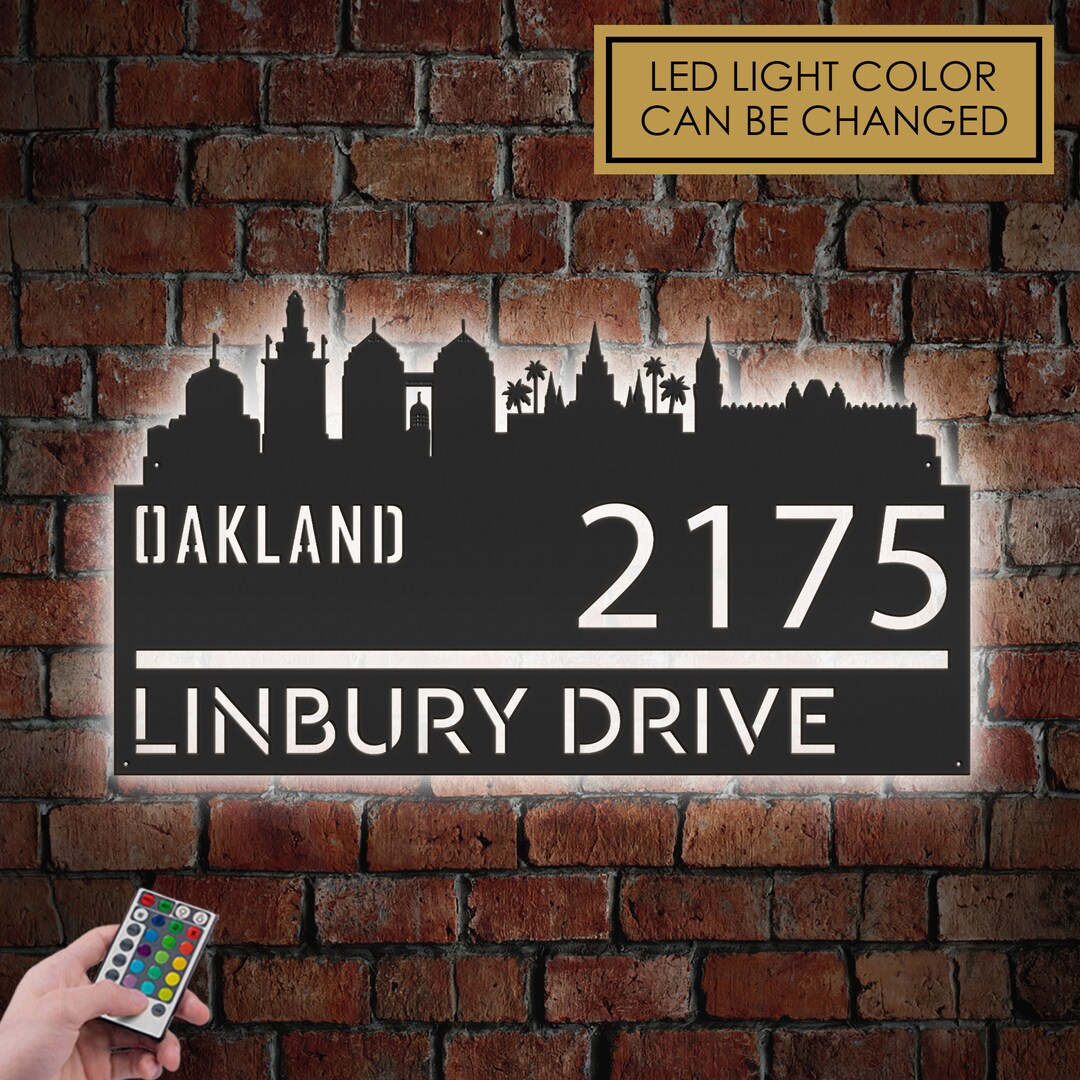 Personalized Oakland Skyline Metal Address Sign With LED Lights - Etsy