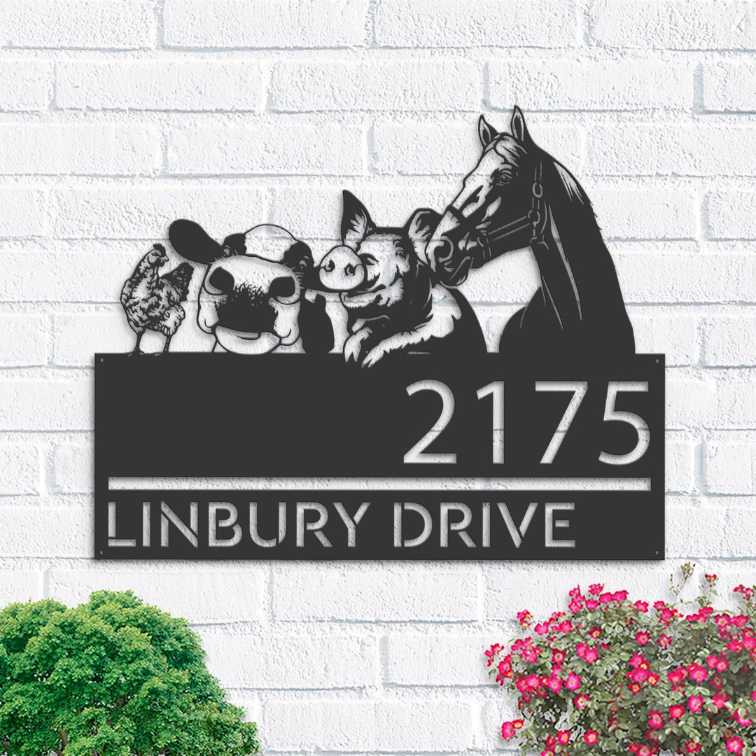 Personalized Chicken Pig Cow Horse Farmhouse Metal Address Sign House ...