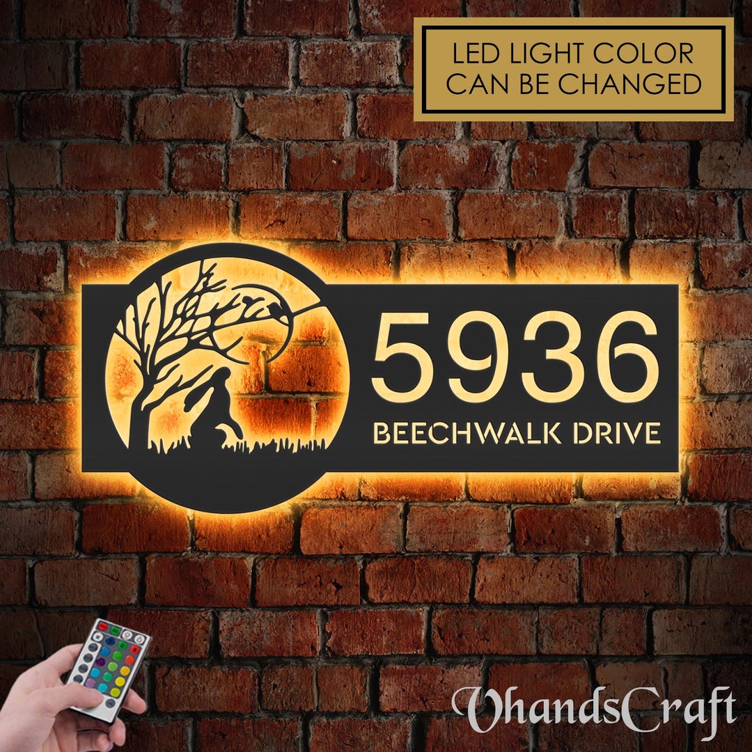 Personalized Hare Metal Address Sign With LED Lights House Number ...