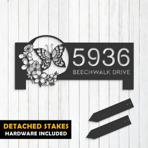 Personalized Butterfly Flowers Metal Address Sign | Hanging or Stake - Etsy