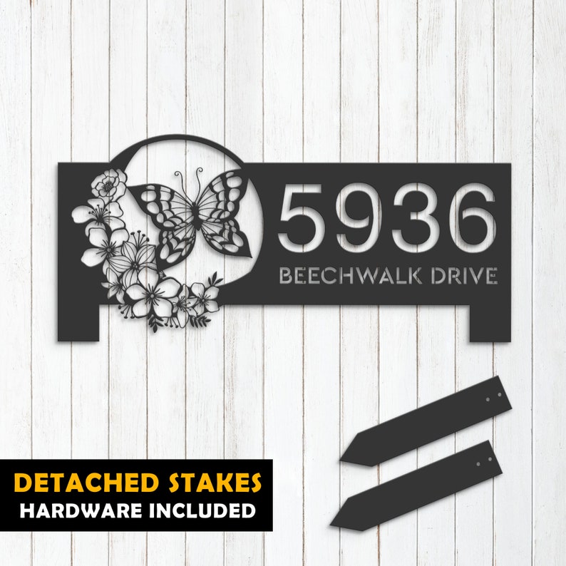 Personalized Butterfly Flowers Metal Address Sign | Hanging or Stake - Etsy