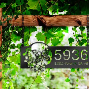 Personalized Butterfly Flowers Metal Address Sign | Hanging or Stake - Etsy