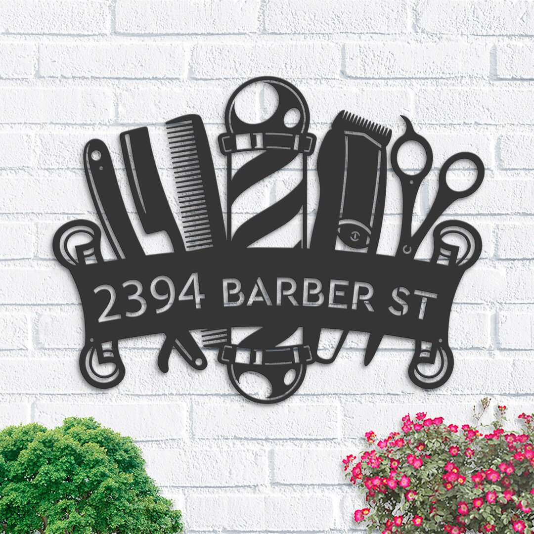Personalized Barber Shop Metal Sign | Custom Address Plaque - Etsy
