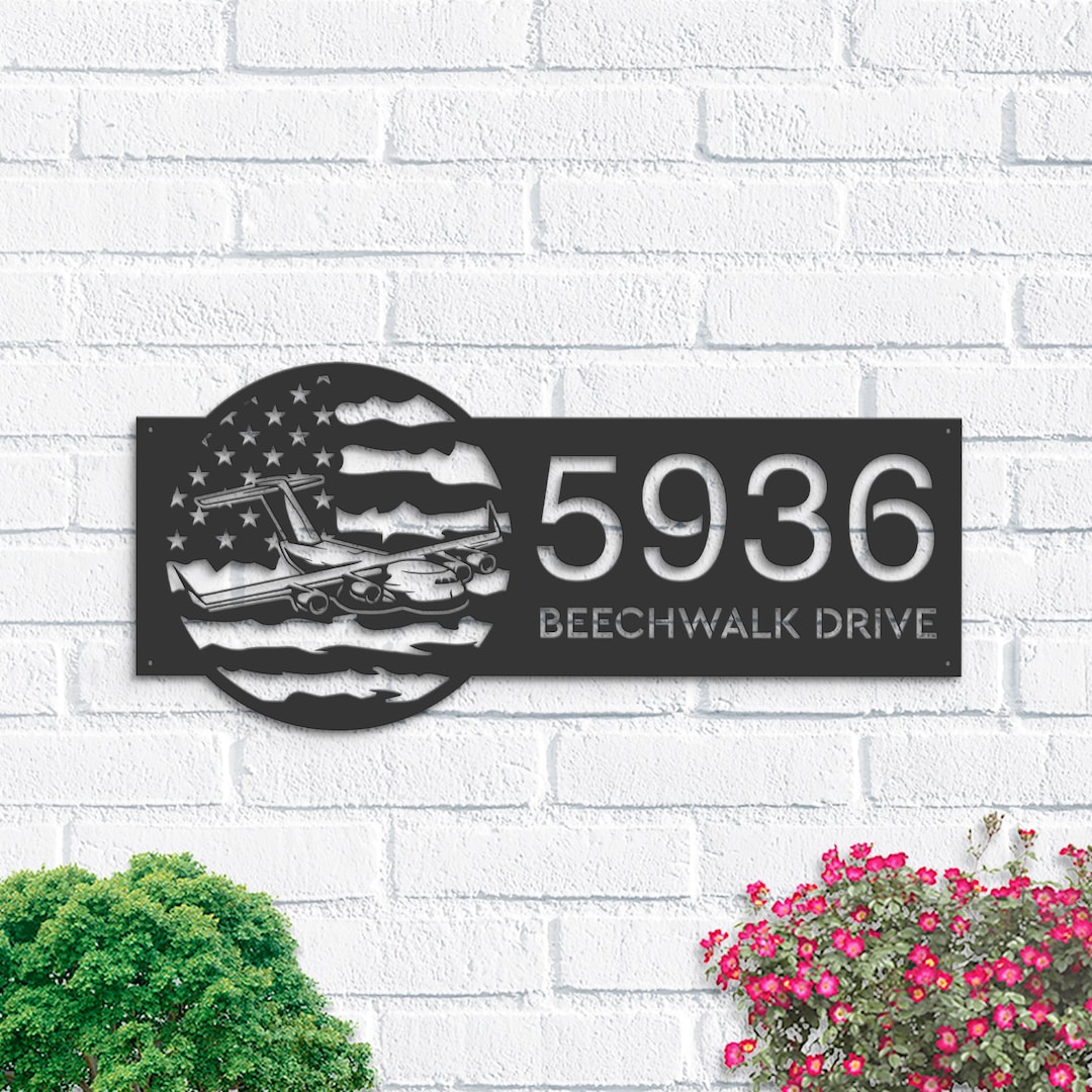 Personalized Cargo Plane Transport Airplane US Flag Metal Address Sign ...