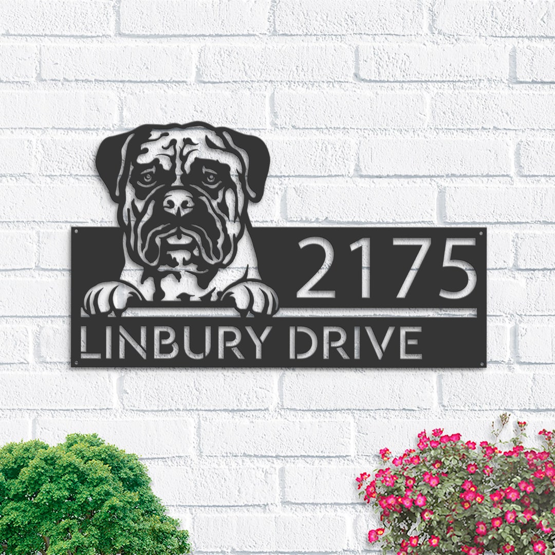 Personalized Bullmastiff Dog, Cute Puppy Metal Address Sign House ...
