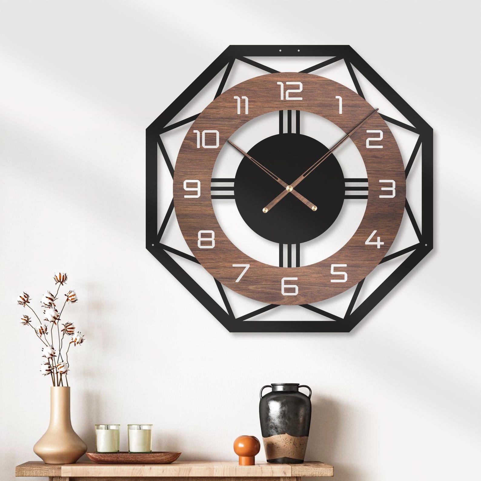 Mid Century Octagon Wooden Wall Clock With LED Lights - Etsy