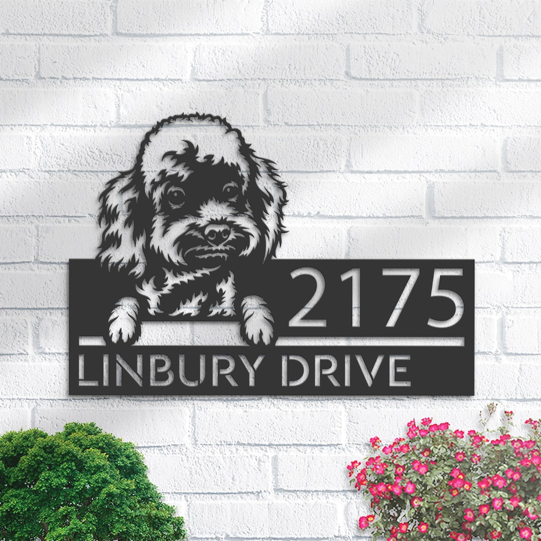 Personalized Poodle Dog, Puppy Metal Address Sign House Number Hanging ...