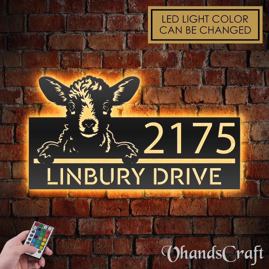 Personalized Peeking Lamb Metal Address Sign With LED Lights House ...