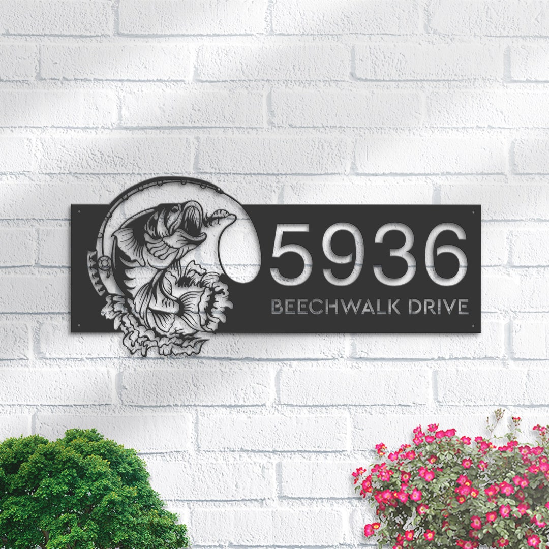 Personalized Bass Fishing Metal Address Sign, House Number Plaque - Etsy