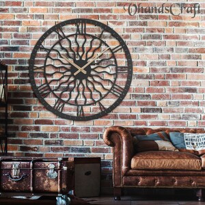 Black Large Roman Numbers Metal Wall Clock LED Lights, Modern Silent ...