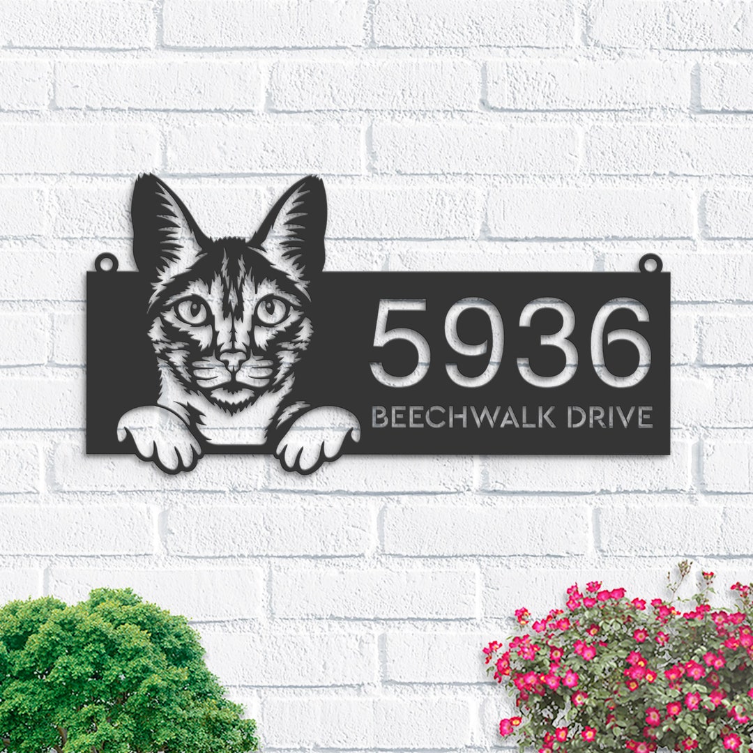 Personalized Savannah Cute Peeking Cat Kitten Metal Address Sign House ...