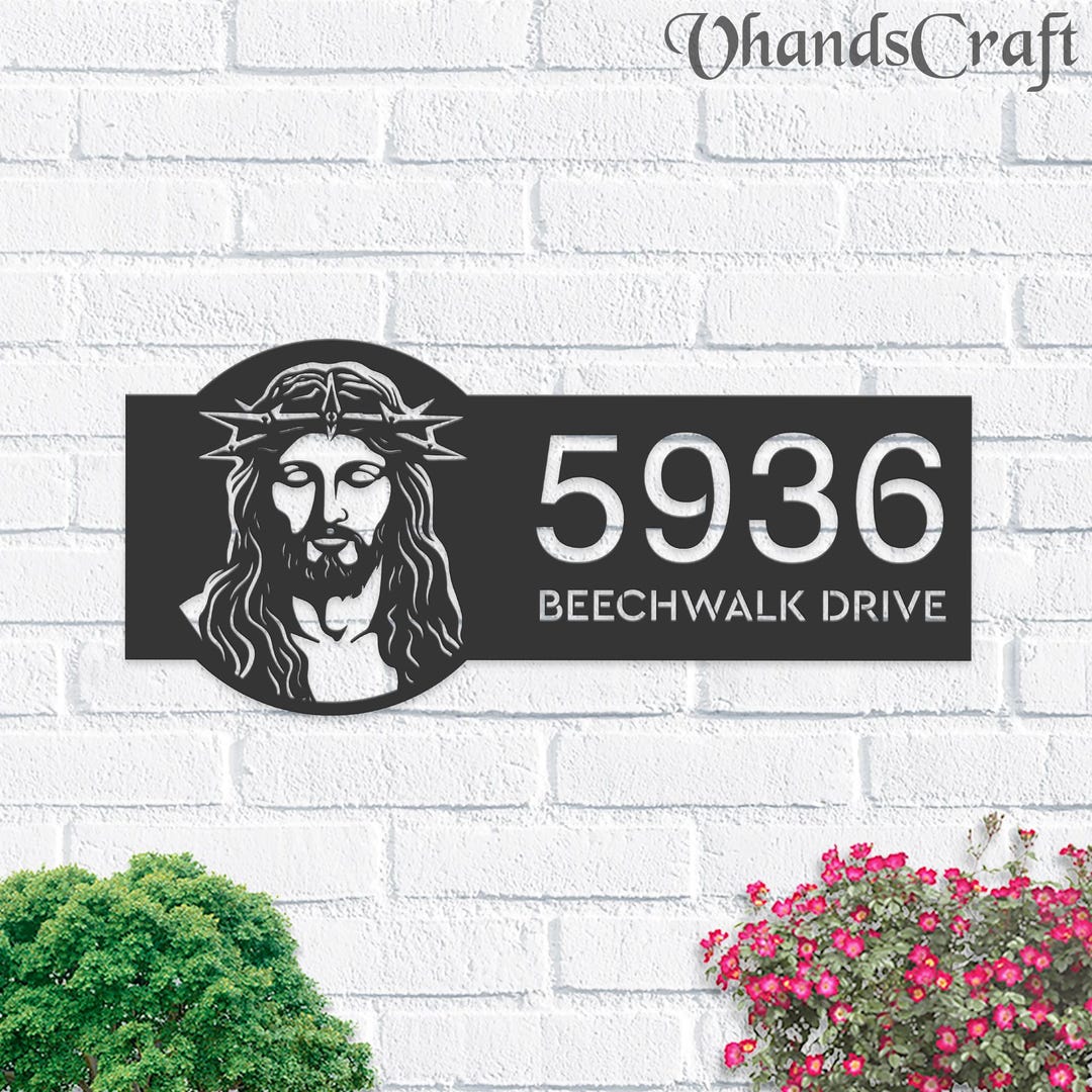 Personalized Jesus Christ Metal Address Sign House Number Hanging ...