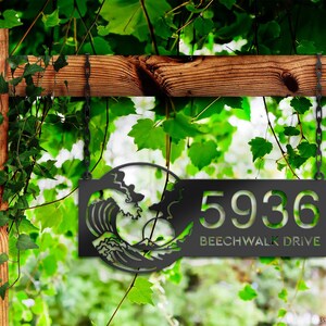 Personalized Waves Metal Address Sign House Number | Hanging Address ...