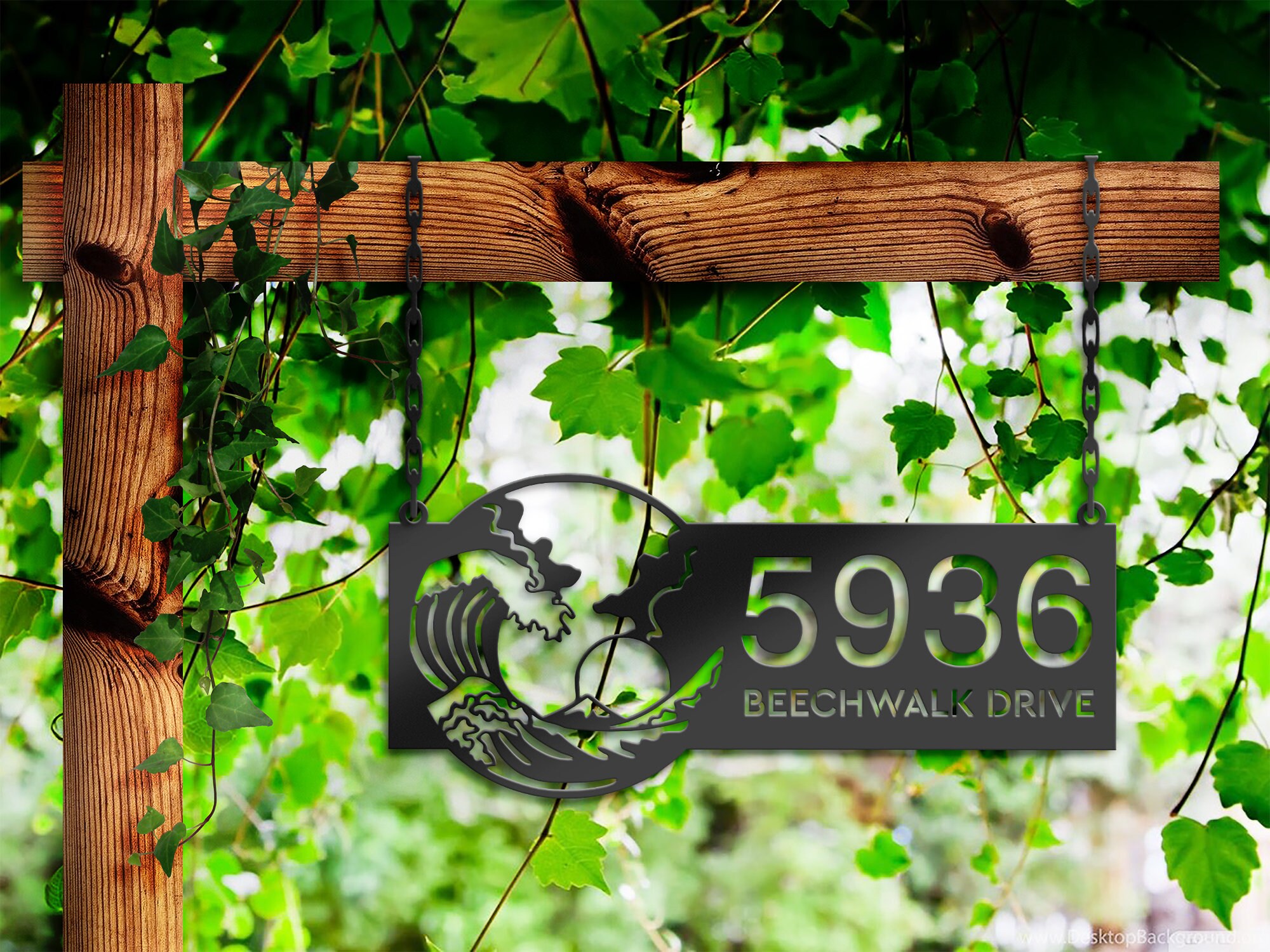 Personalized Waves Metal Address Sign | Modern House Number Plaque - Etsy
